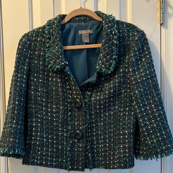 Ann Taylor | Jackets & Coats | Ann Taylor Teal Tweed Fringe Jacket Fully Lined | Poshmark